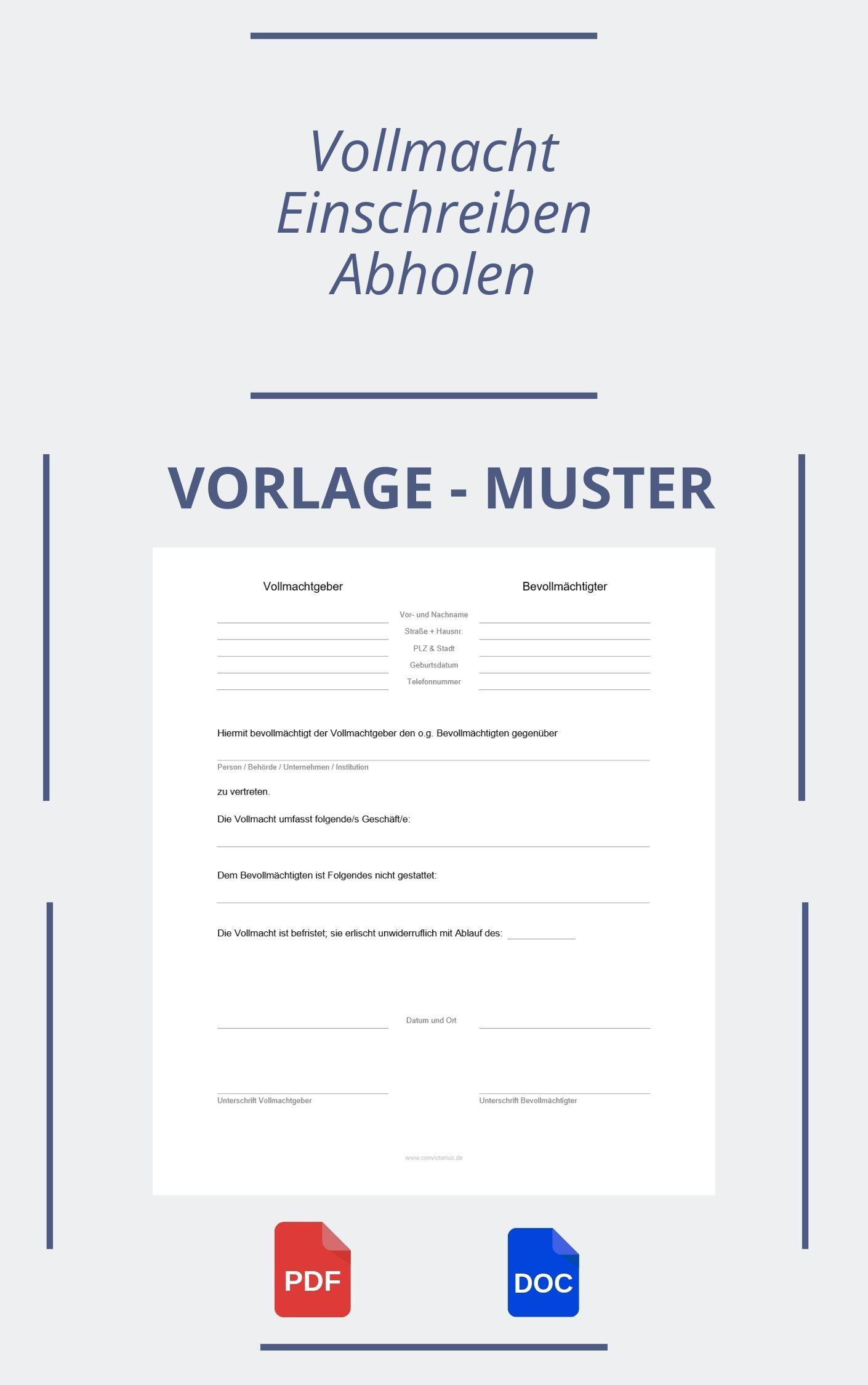Vollmacht Einschreiben Abholen | Vorlage Muster